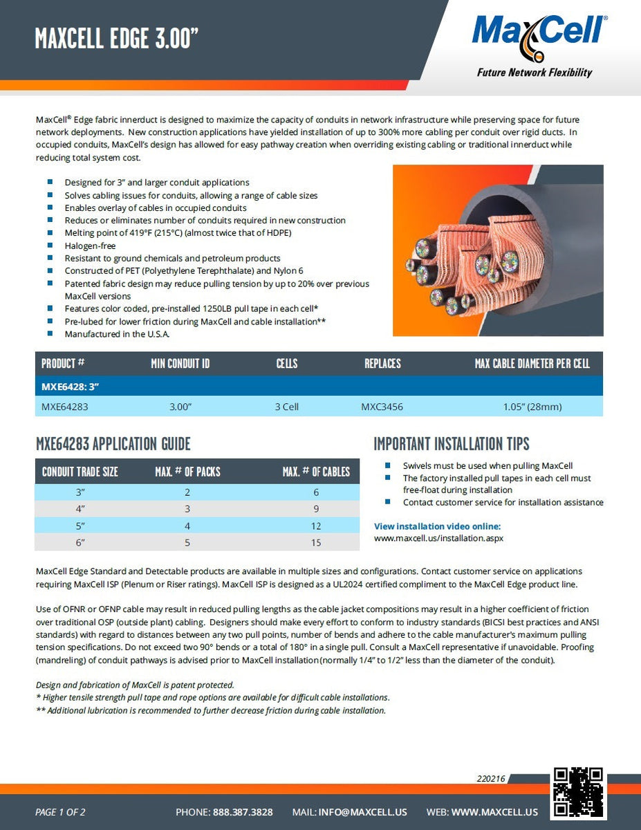 MaxCell Edge Innerduct MXE64283BK, 3" 3 Cell Standard, Black with 1250 ...
