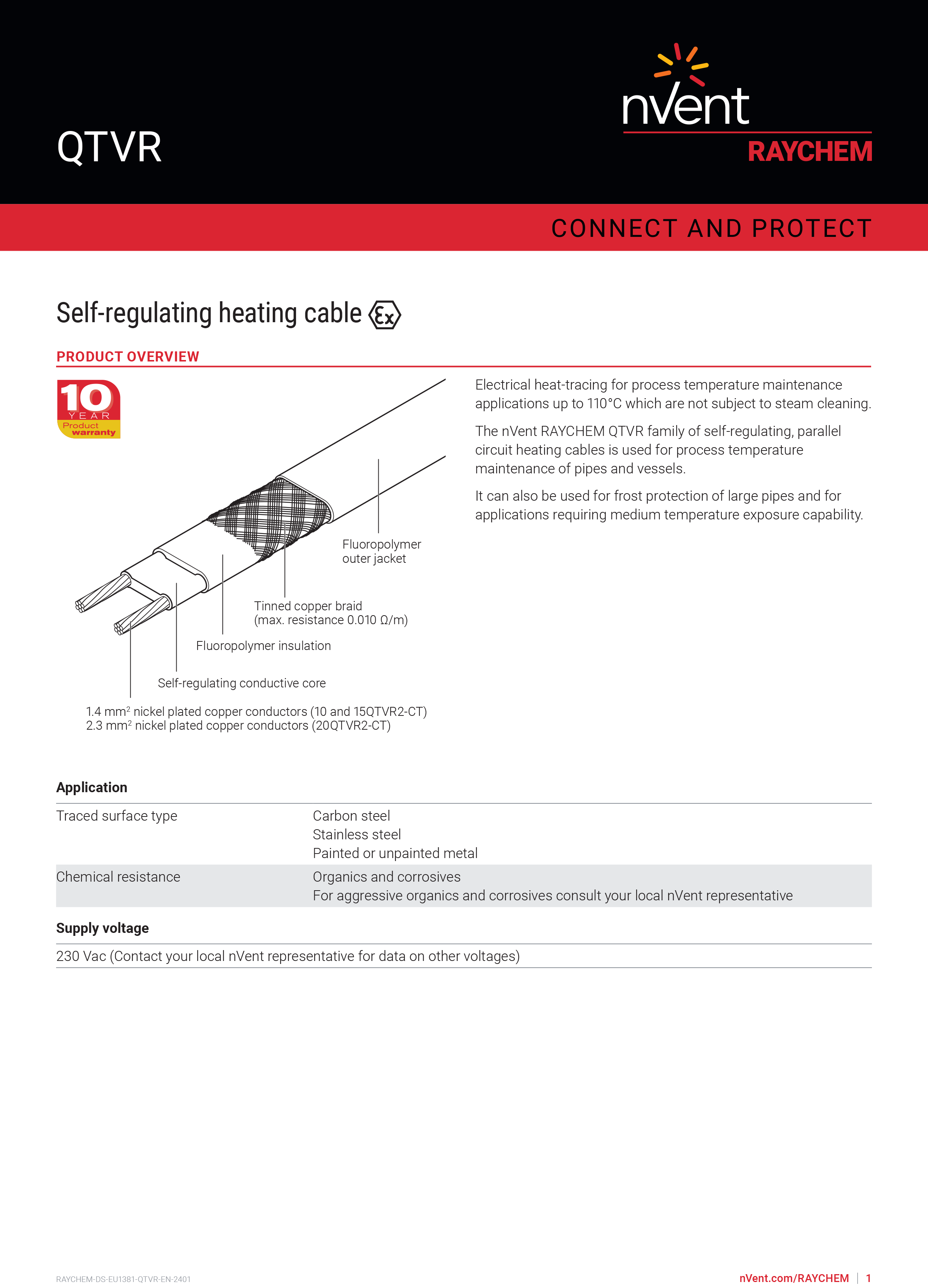Raychem QTV-10QTVR2-CT Self Regulating Heating Cable - Roll (maroon ...