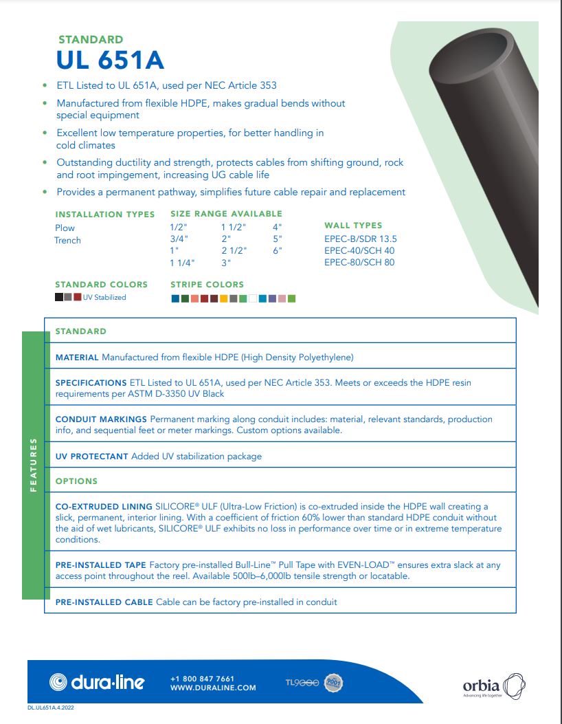 Dura-Line 1-1/4" Schedule 80 HDPE Smooth Wall Conduit - Gray - 9,000ft ...